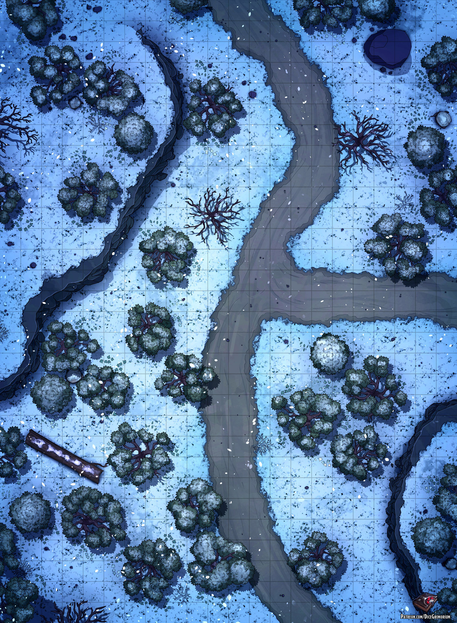 Snowy Forest Path - D&D Map for Roll20 And Tabletop - Dice Grimorium