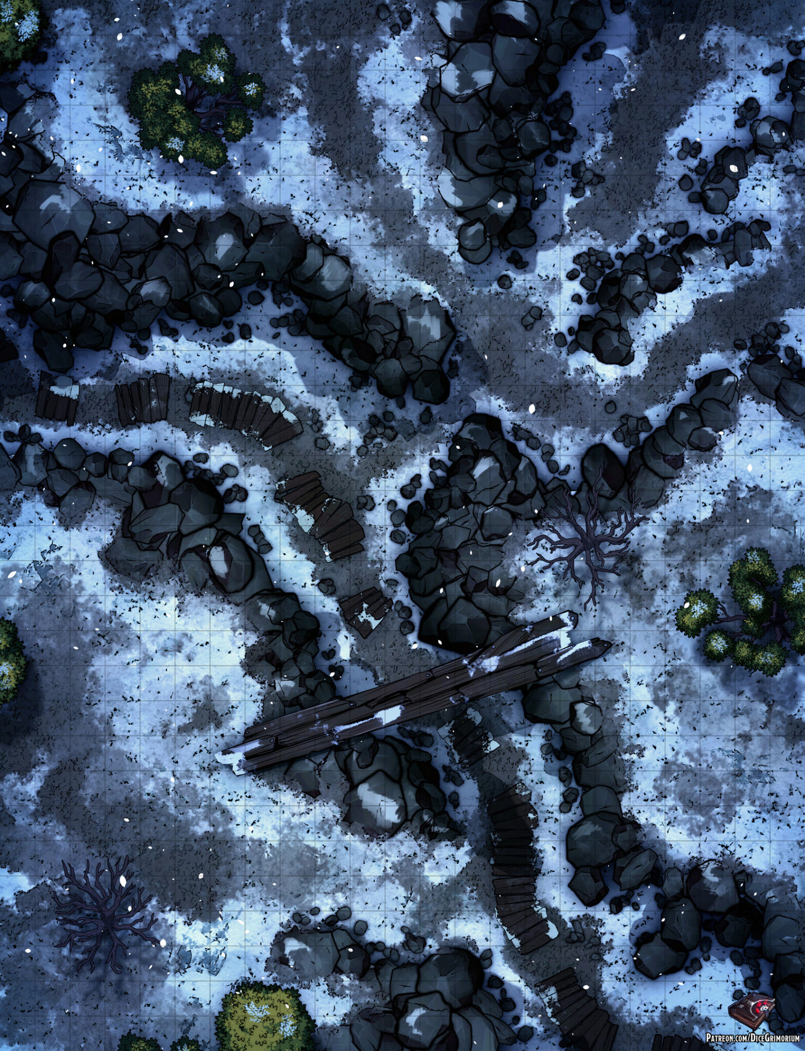 Winter Rocky Path - D&D Map for Roll20 And Tabletop - Dice Grimorium