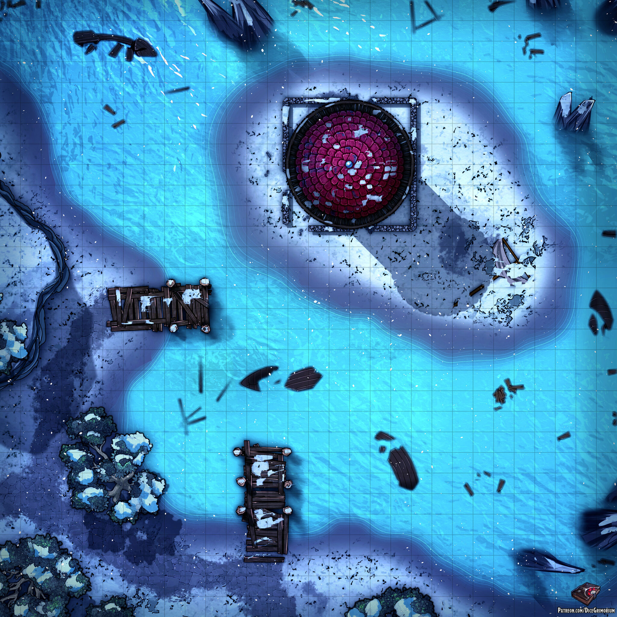 Old Snowy Harbor - D&D Map for Roll20 And Tabletop - Dice Grimorium