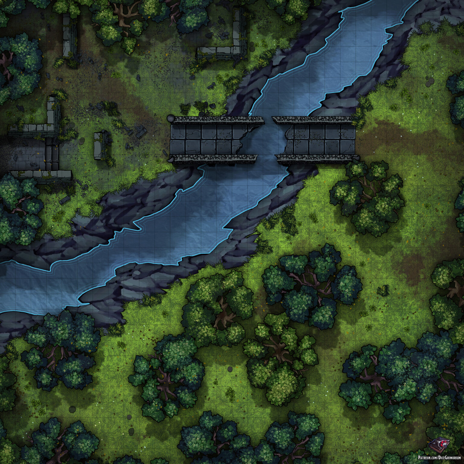 Old Forest Bridge - D&D Map for Roll20 And Tabletop - Dice Grimorium