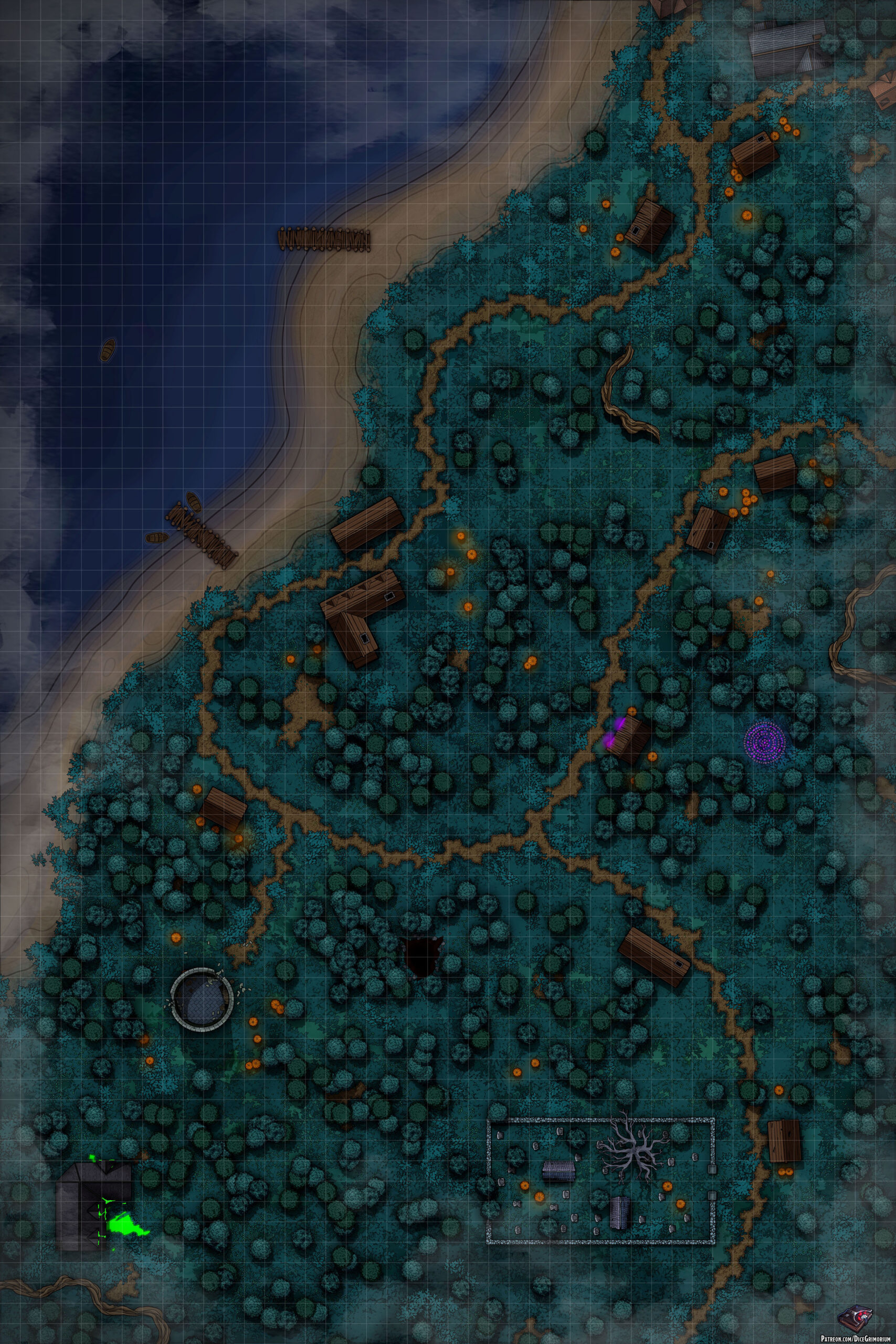 Camp Eldritch Waters - D&D Map for Roll20 And Tabletop - Dice Grimorium