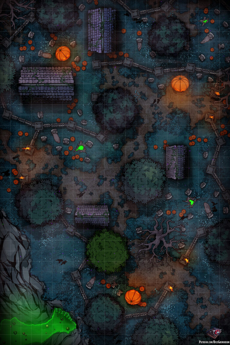 Halloween Graveyard - D&D Map for Roll20 And Tabletop - Dice Grimorium