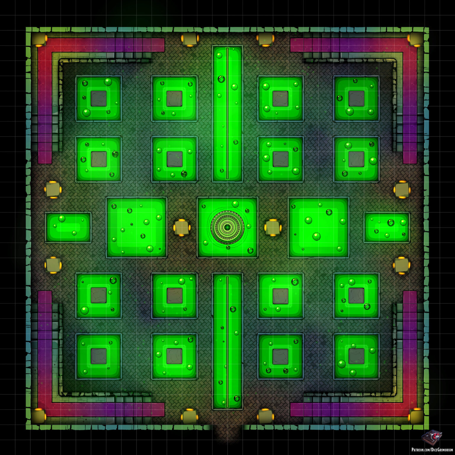 Acid Pools Chamber - D&D Map for Roll20 And Tabletop - Dice Grimorium
