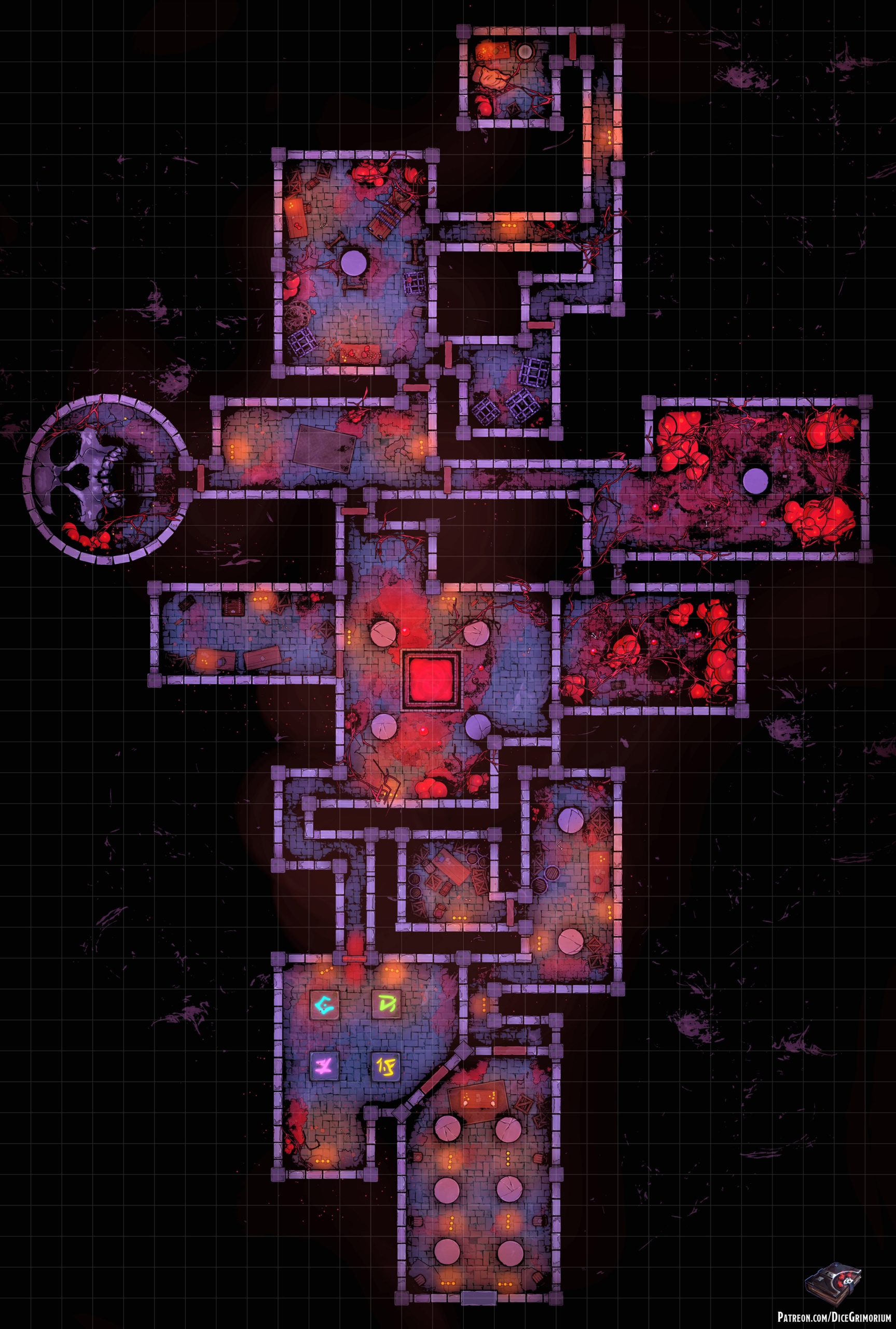 Blood Cult Dungeon - D&D Map for Roll20 And Tabletop - Dice Grimorium