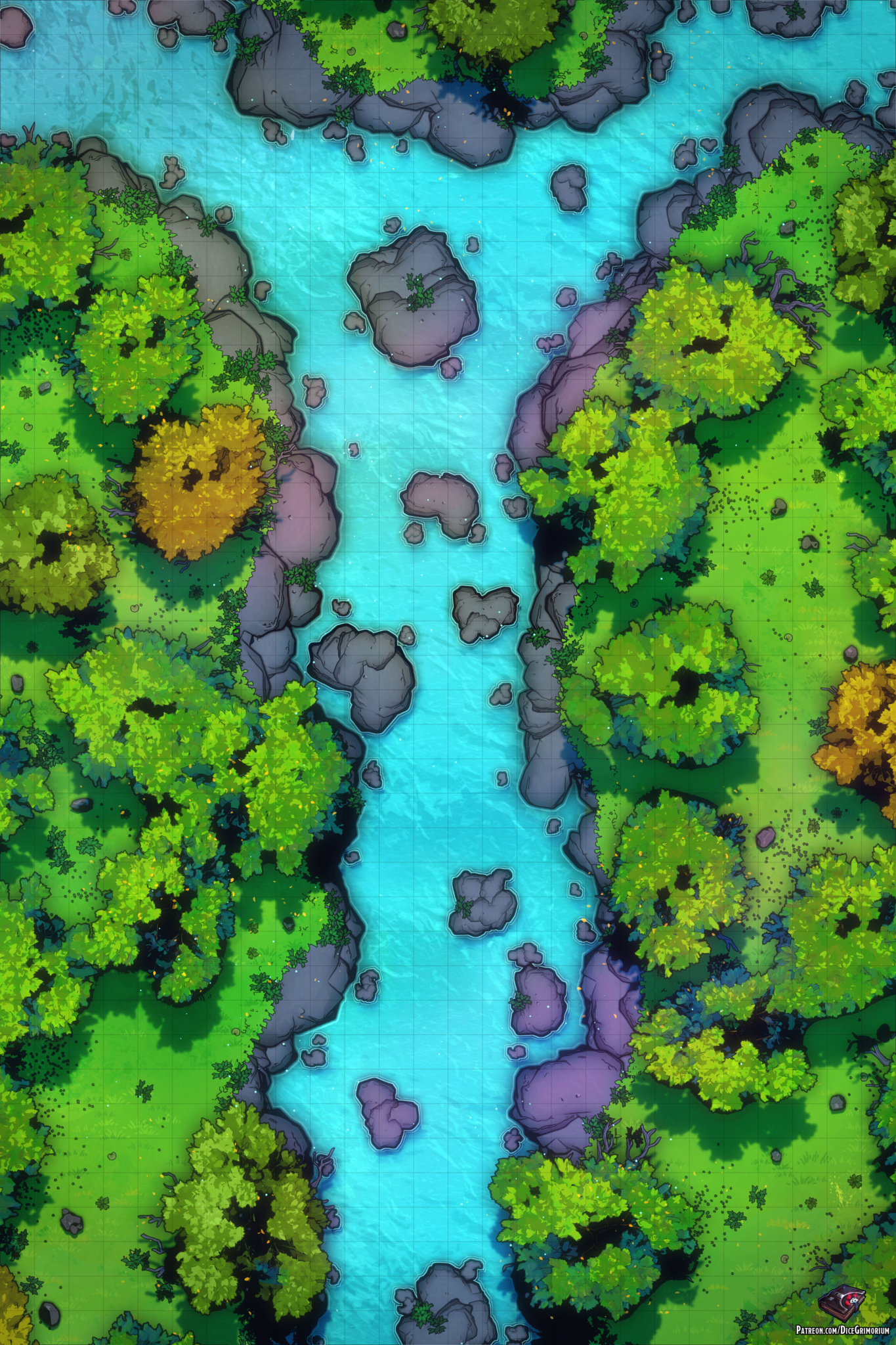 River Bifurcation - D&D Map for Roll20 And Tabletop - Dice Grimorium
